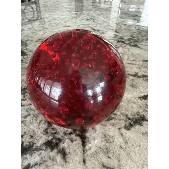 Unmarked | Art | Vintage Red Glass Ball Globe Paperweight Bubbles 3 ...